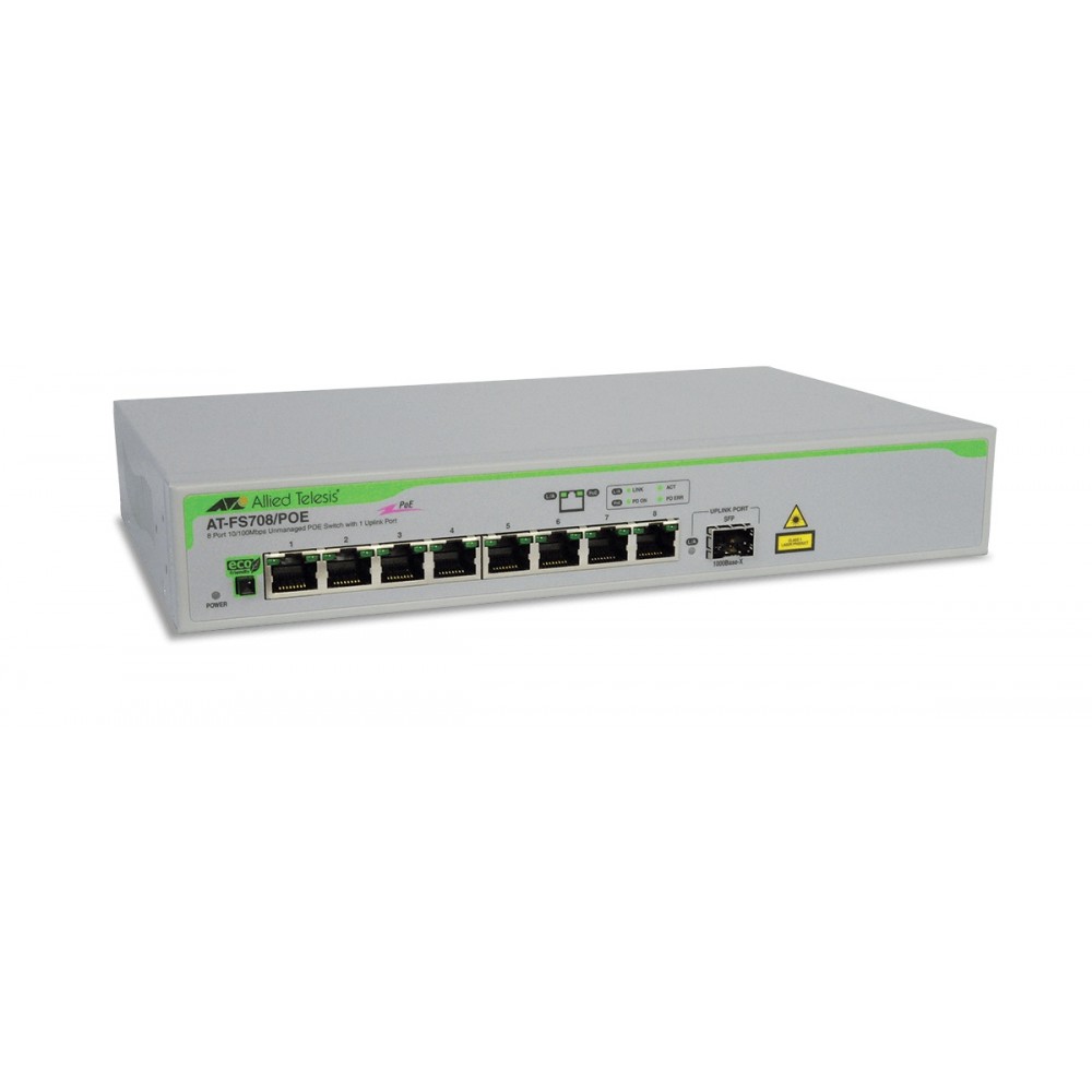 AT-FS708/POE-50, 8 port 10/100TX Unmanaged POE Switch with 1 SFP